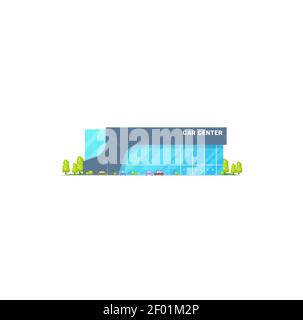 Car center building isolated vehicle showroom. Vector auto center ...