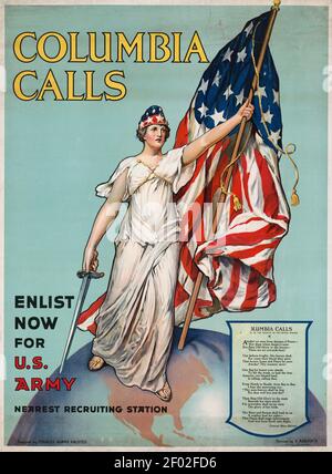 Columbia calls, Enlist now for U. S. Army (1916) American World War I ...