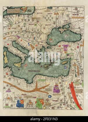 Taken from an ancient Spanish Atlas. Full of details. Very high ...