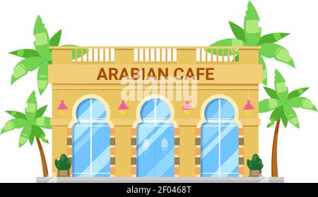 Arabian cafe isolated restaurant exterior design. Vector UAE or Egypt ...