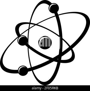 Nuclear physics glyph icon. Atomic structure model. Electrons, neutrons ...