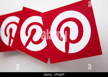 LONDON, UK - March 2021: Pinterest logo, popular image sharing platform ...