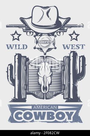 Cowboys. wild west template poster with cowboy sitting on horseback ...