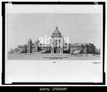 Plan for the extension of the Capitol (with introduction of turrets ...