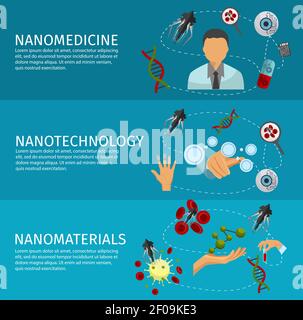 Three horizontal biotechnology banner set with descriptions of ...