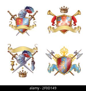 Heraldic shields, heraldry Medieval animals and royal floral emblems ...
