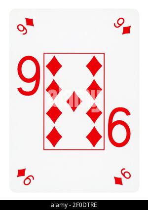 A 9 Nine of Diamonds playing card with clipping path to remove ...