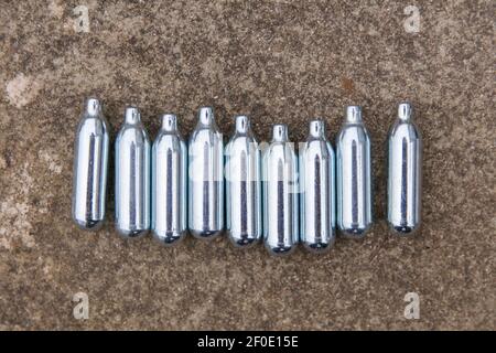 Nitrous oxide metal bulbs or laughing gas recreational drug use Stock ...
