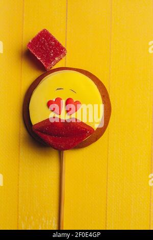 gingerbread in the form of a smiley red lips marmalade dessert sweets ...