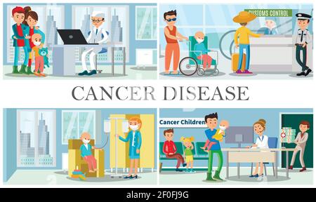 Cancer patient oncology composition with set of isolated icons doodle ...