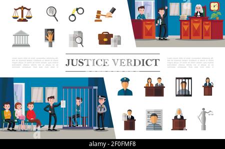 Court law colorful composition with judge gavel plaintiff and defendant ...