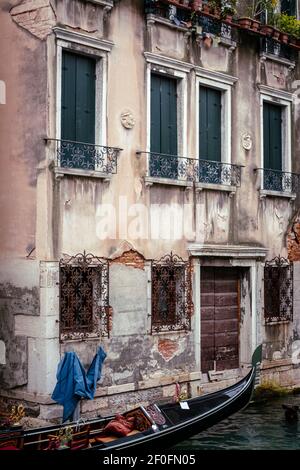 Venice, Italy. The crumbling facade of a canal side building Stock ...