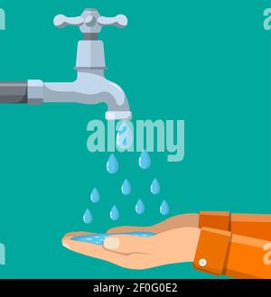 Hands under falling water out of tap Stock Vector Image & Art - Alamy