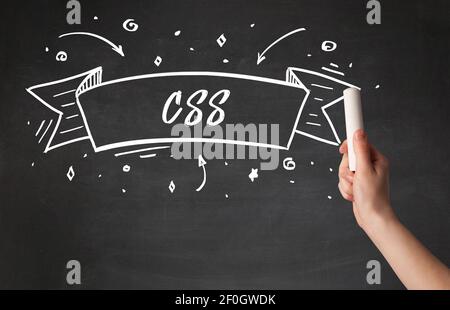 Hand drawing CSS abbreviation with white chalk on blackboard Stock ...