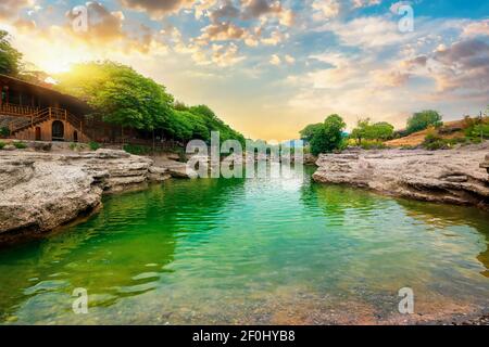 Canyon of the Cijevna river crossing the valley with waterfall ...