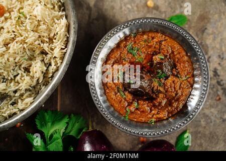 Bagara Baingan served with Bghare Rice - Hyderabadi Eggplant Curry ...