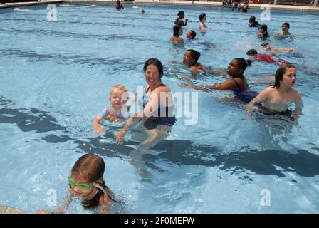 Floating Pool Lady Barge Brooklyn Bridge Park Beach with view of ...