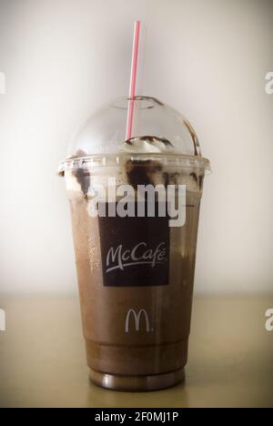 McCafe and McDonald's logo on the new restaurant opening. Birthday ...