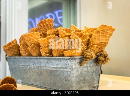 Delicious wafer cups for ice-cream Stock Photo - Alamy