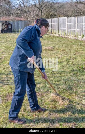 Gardening and raking in the garden in the spring Stock Photo - Alamy