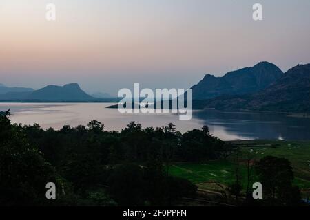 Beautiful view of Palar Dam reservoir during sunset at Palani, Dindigul ...