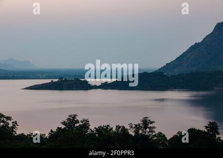 Beautiful view of Palar Dam reservoir during sunset at Palani, Dindigul ...