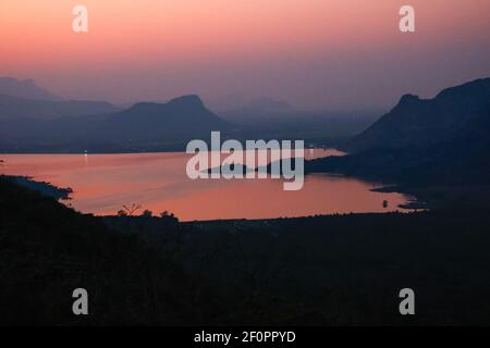 Beautiful view of Palar Dam reservoir during sunset at Palani, Dindigul ...