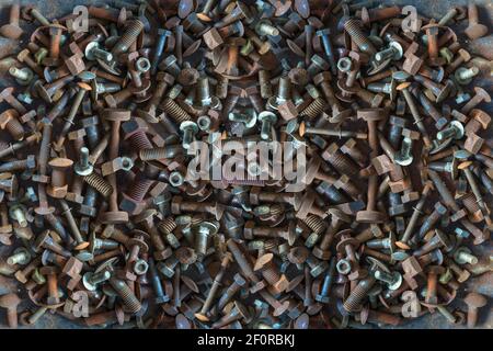 Metal threaded screws Nuts and bolts Washers on metallic background ...