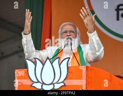 Indian Prime Minister Sri Narendra Modi addresses a mass rally and ...