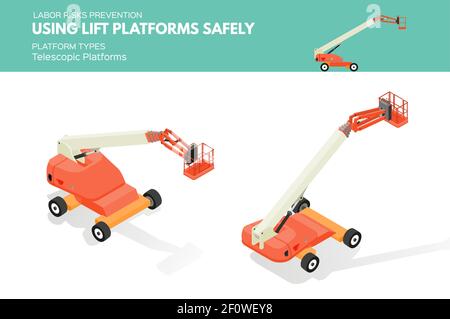 Isometric white isolated lift platforms labor risk prevention ...