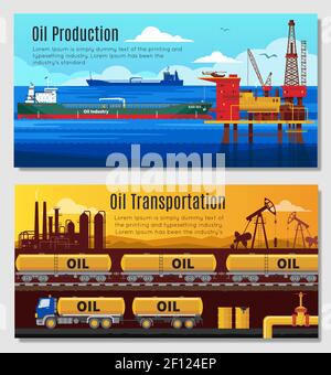 Oil extraction banner horizontal concept. Flat illustration of oil ...