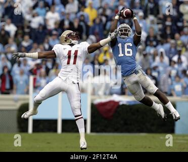 North Carolina's Kendric Burney (16) breaks up a pass intended for ...