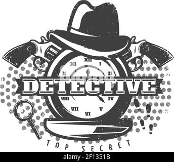 Detective agency poster. secret police officer or spy cartoon ...