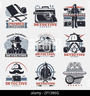 Police private detective agency labels badges and stamps set isolated ...