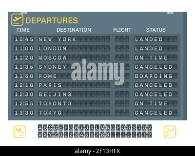 Airport flight status board vector banner with realistic flip font for ...
