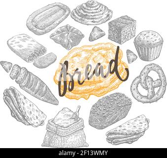 Hand-drawn Lavash bread illustration. Flatbread, usually known in ...