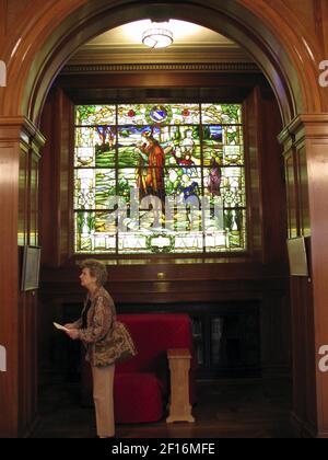 Pied Piper of Hamelin stained glass window in church Hamelin Germany ...