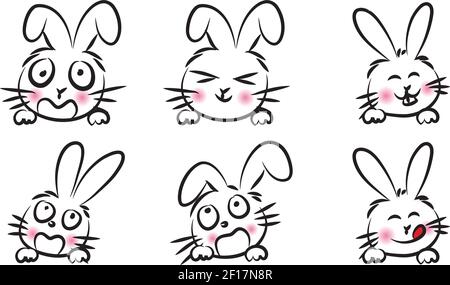 Vector cartoon rabbit emoji set Stock Photo - Alamy