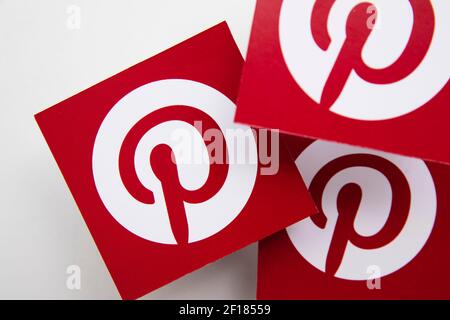 LONDON, UK - March 2021: Pinterest logo, popular image sharing platform ...