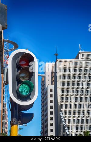 blur in south africa traffic light city center of durban and religion ...