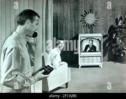 Zenith Space Command clicker remote placed on period-specific 1970's TV ...