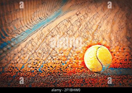 tennis court with tennis ball and antuka background and computer ...