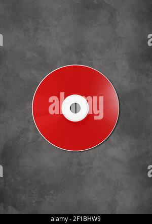 Red CD - DVD label mockup template isolated on concrete background ...