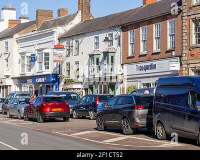 The High Street of the market town of Towcester, Northamptonshire, UK ...