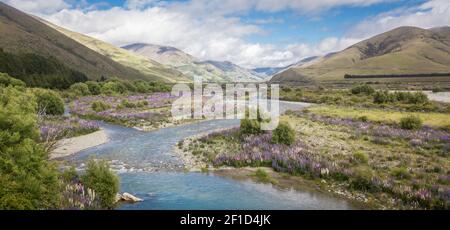 A beautiful shot of a river between mountains on a cloudy day Stock ...