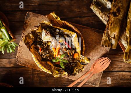 Pepes Ikan Peda. Salted Peda Fish with Cassava Leaf in Banana Leaf ...
