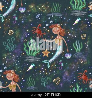 Seamless pattern with abstract fish. Magic background with mermaid ...