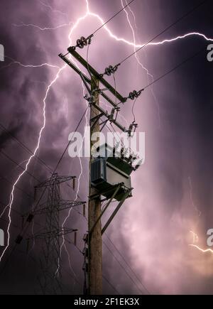Lightning storm at power substation Stock Photo - Alamy