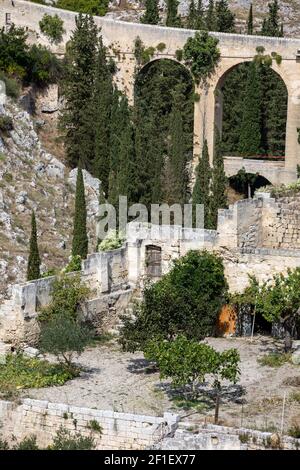 Gravina in Puglia, with the Roman two-level bridge that extends over ...