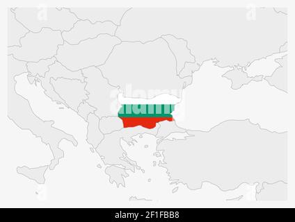 Map of Europe with highlighted Bulgaria map, gray map of Bulgaria with ...